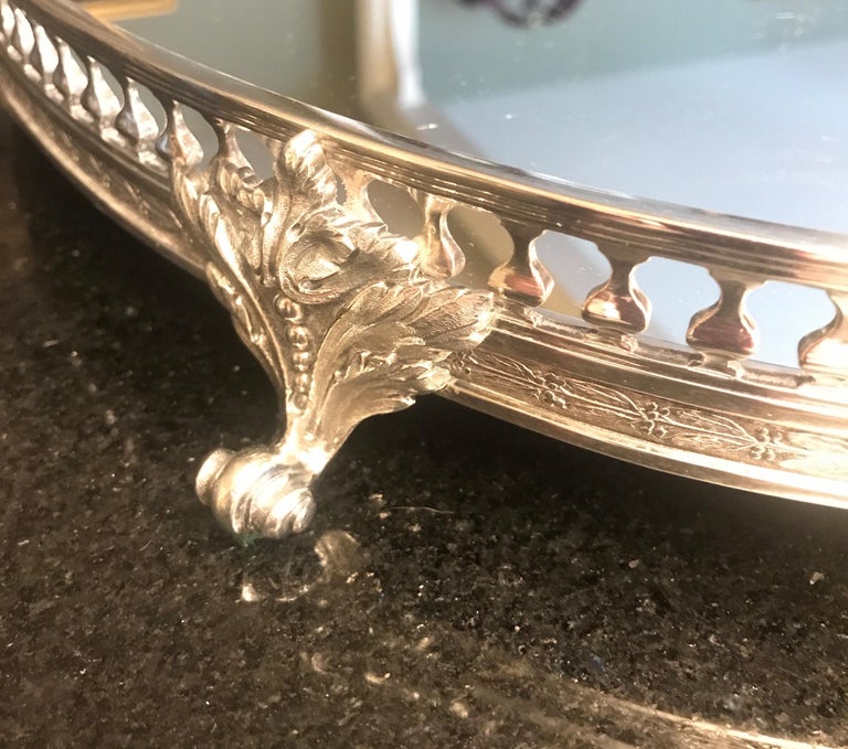 Oval Silvered Bronze Mirrored Plateau Tray at 1stDibs
