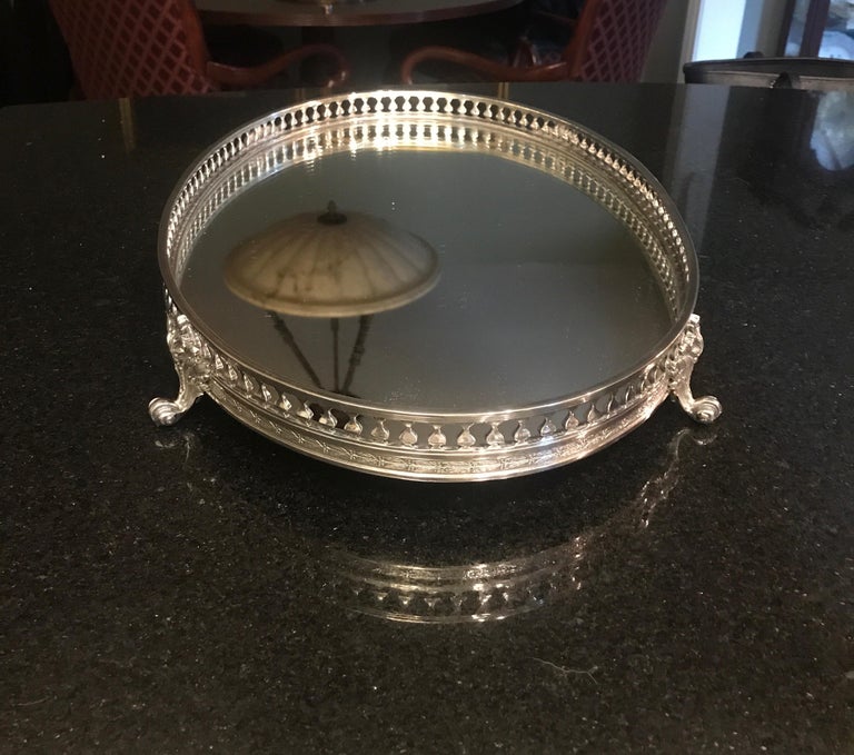Oval Silvered Bronze Mirrored Plateau Tray at 1stDibs