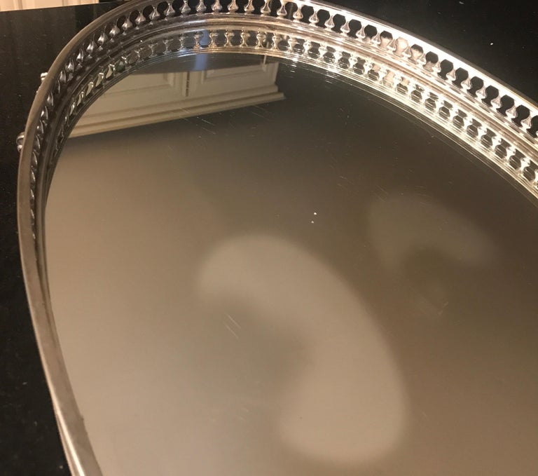 Oval Silvered Bronze Mirrored Plateau Tray at 1stDibs