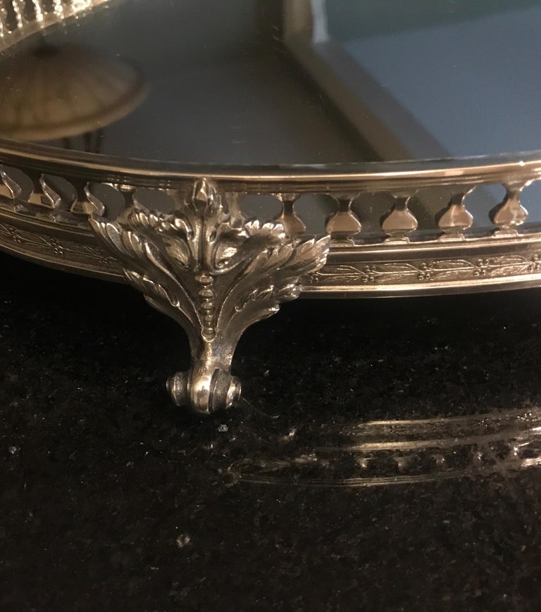 Oval Silvered Bronze Mirrored Plateau Tray at 1stDibs