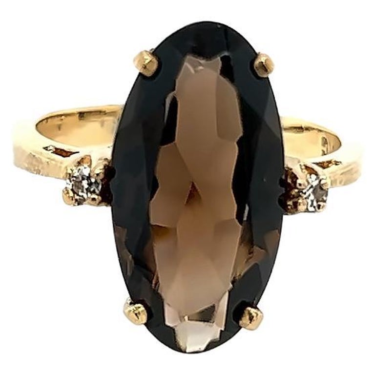 Oval Smokey Quartz and Diamond Ring with Filigree Basket at 1stDibs