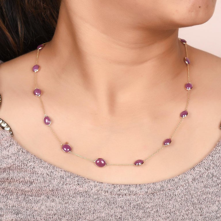 Oval Smooth Ruby Bezel-Set Necklace, 18 Karat Yellow Gold For Sale at ...