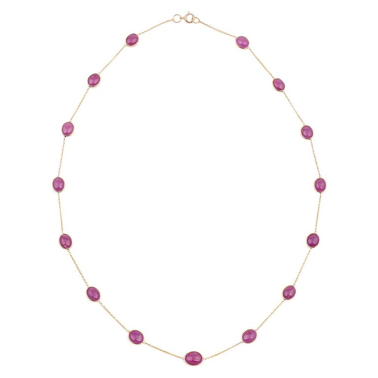 Oval Smooth Ruby Bezel-Set Necklace, 18 Karat Yellow Gold For Sale at ...