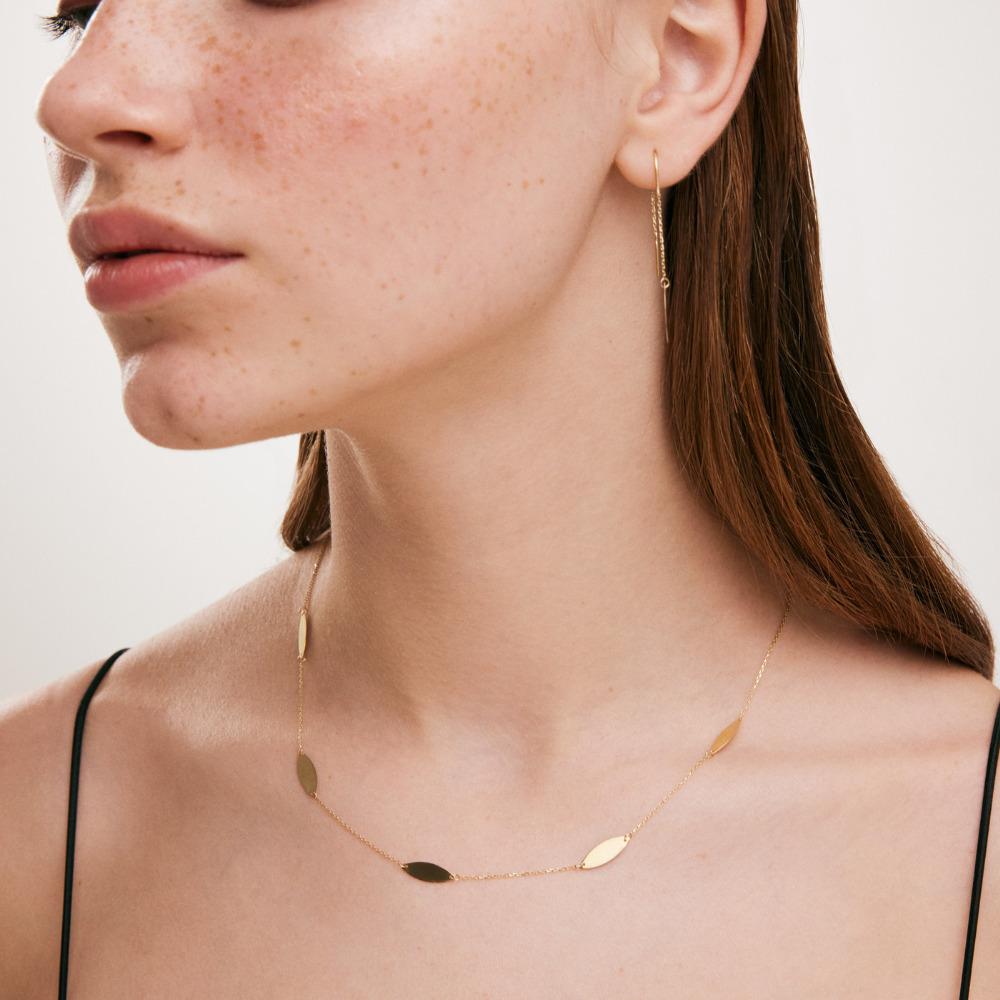 Oval Station Necklace 16" in 14K Solid Yellow Gold For Sale at 1stDibs