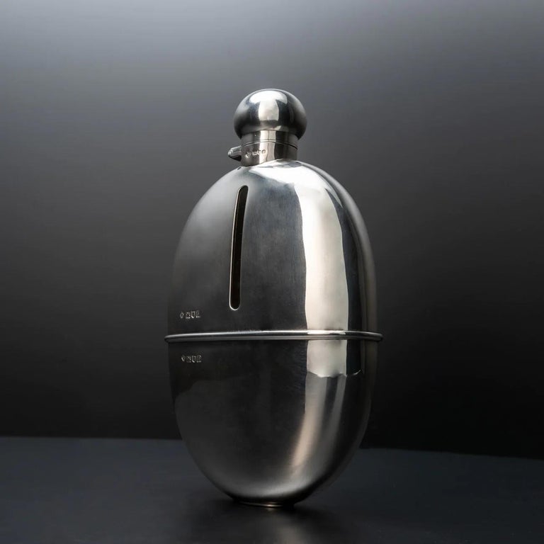 Oval Sterling Silver Hip Flask, Hallmarked London, 1910 For Sale at 1stDibs