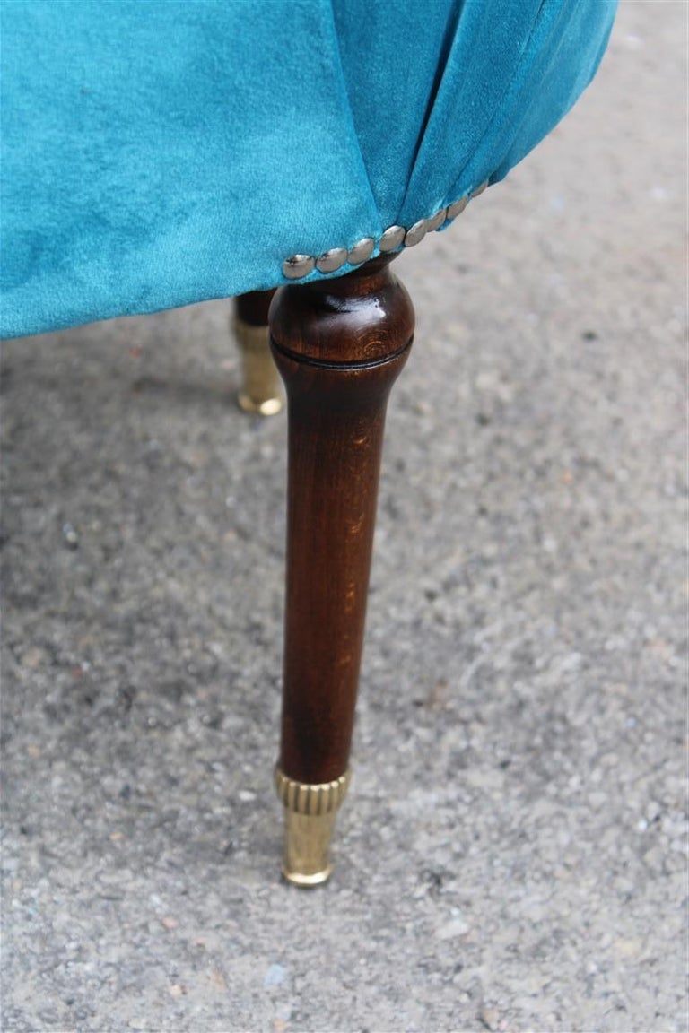 Oval Stool in Blue Velvet with Walnut and Brass Mid-century italian ...