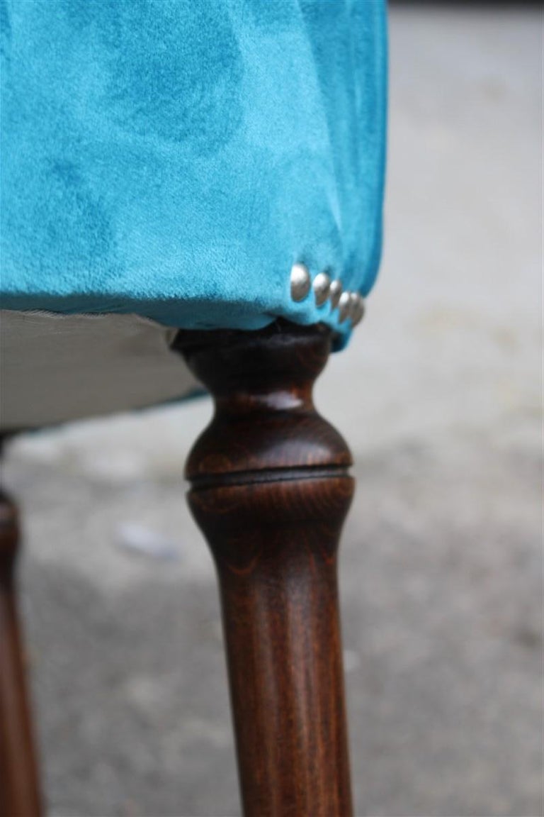 Oval Stool in Blue Velvet with Walnut and Brass Mid-century italian ...
