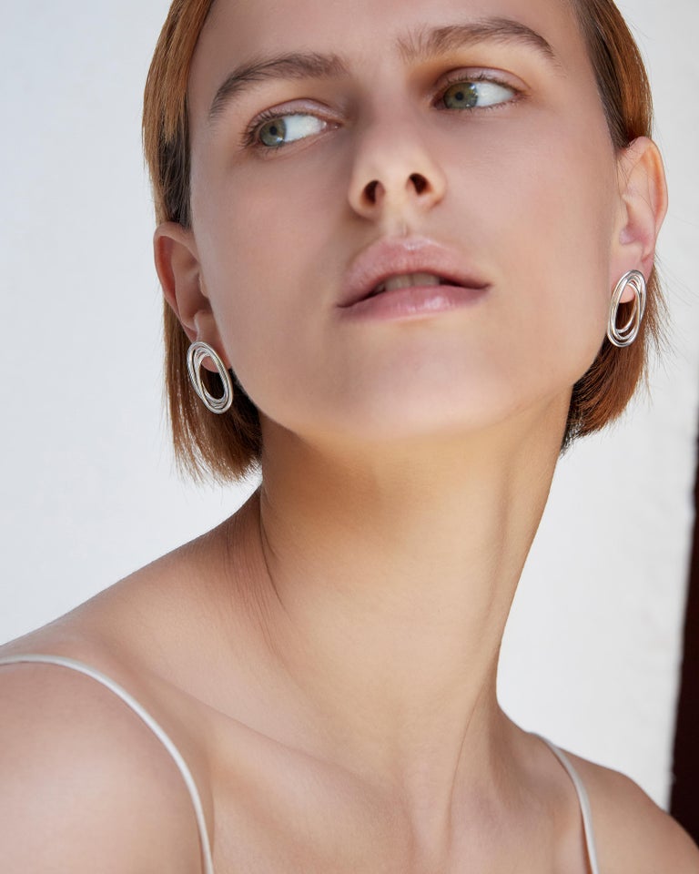 Oval Stud Earrings, Triple Loop Detail in Recycled Silver For Sale at ...
