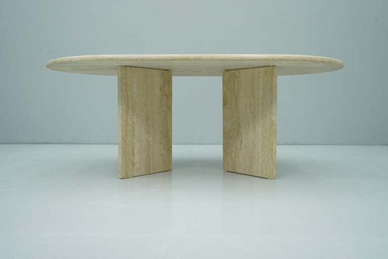 Oval Travertine Coffee Table, Italy, 1970s at 1stDibs