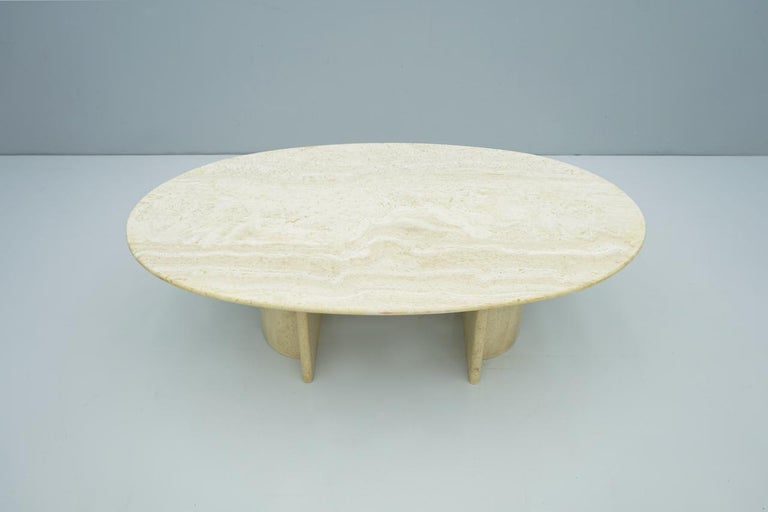 Oval Travertine Coffee Table, Italy, 1970s at 1stDibs