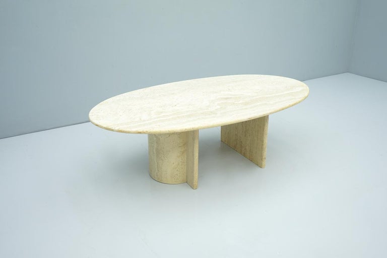 Oval Travertine Coffee Table, Italy, 1970s at 1stDibs