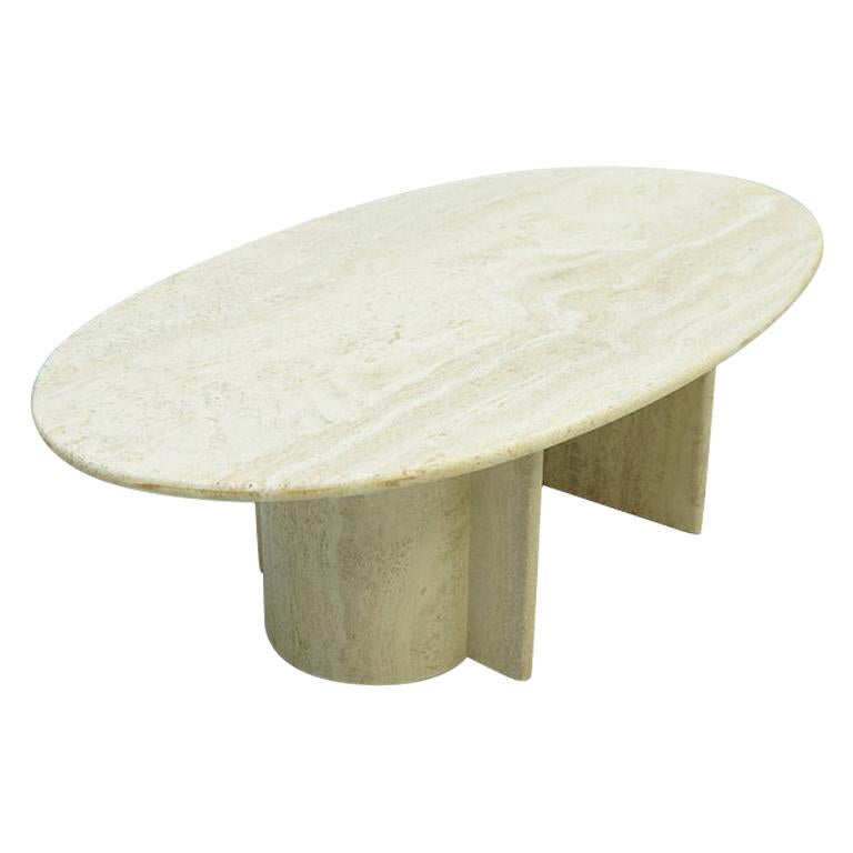 Oval Travertine Coffee Table, Italy, 1970s at 1stDibs