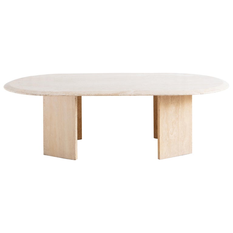 Oval Travertine Coffee Table with Angled Base at 1stDibs