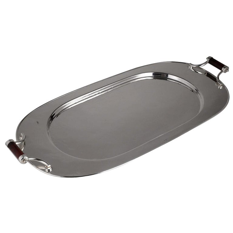 Oval Tray with Malachite-Like Handles For Sale at 1stDibs