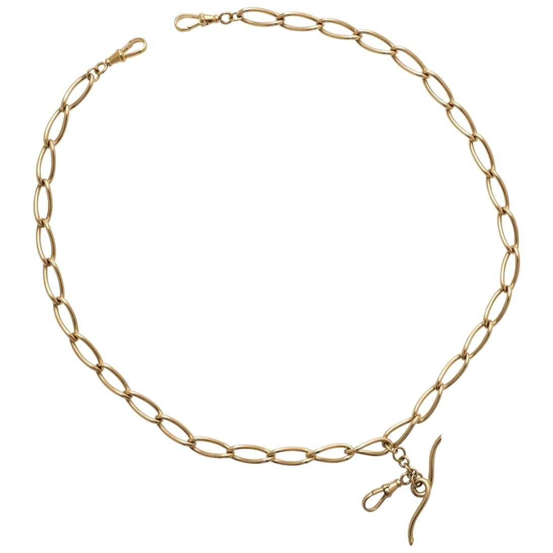 Oval Twist Double Albert Chain in 14 Karat Yellow Gold For Sale at 1stDibs