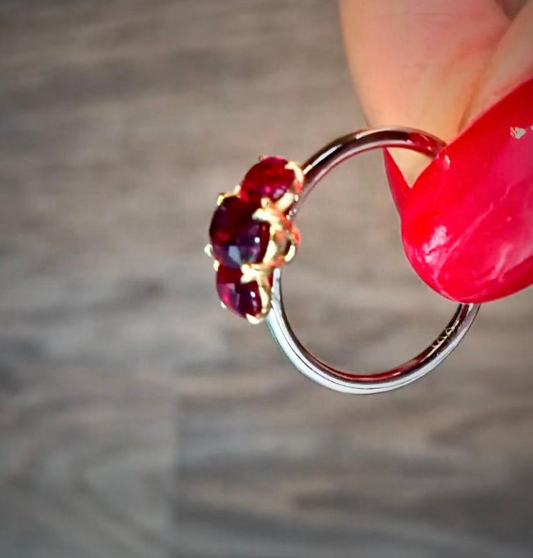 Oval Untreated Natural Ruby Engagement Three-Stone Ring 18 Karat Gold ...