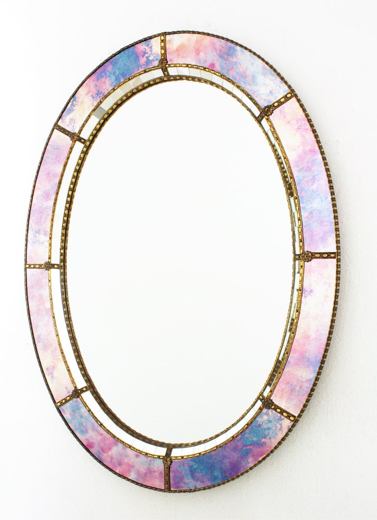 Oval Venetian Style Mirror with Brass Details For Sale at 1stDibs
