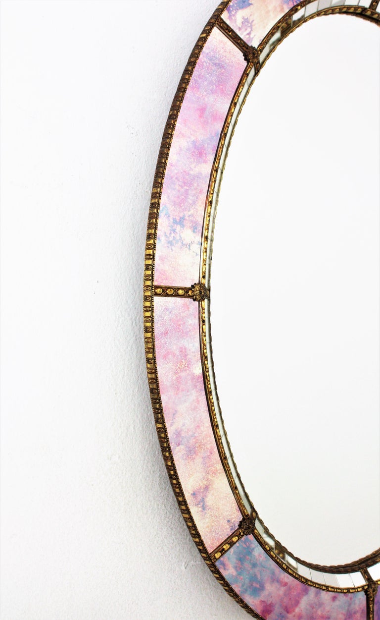Oval Venetian Style Mirror with Brass Details For Sale at 1stDibs