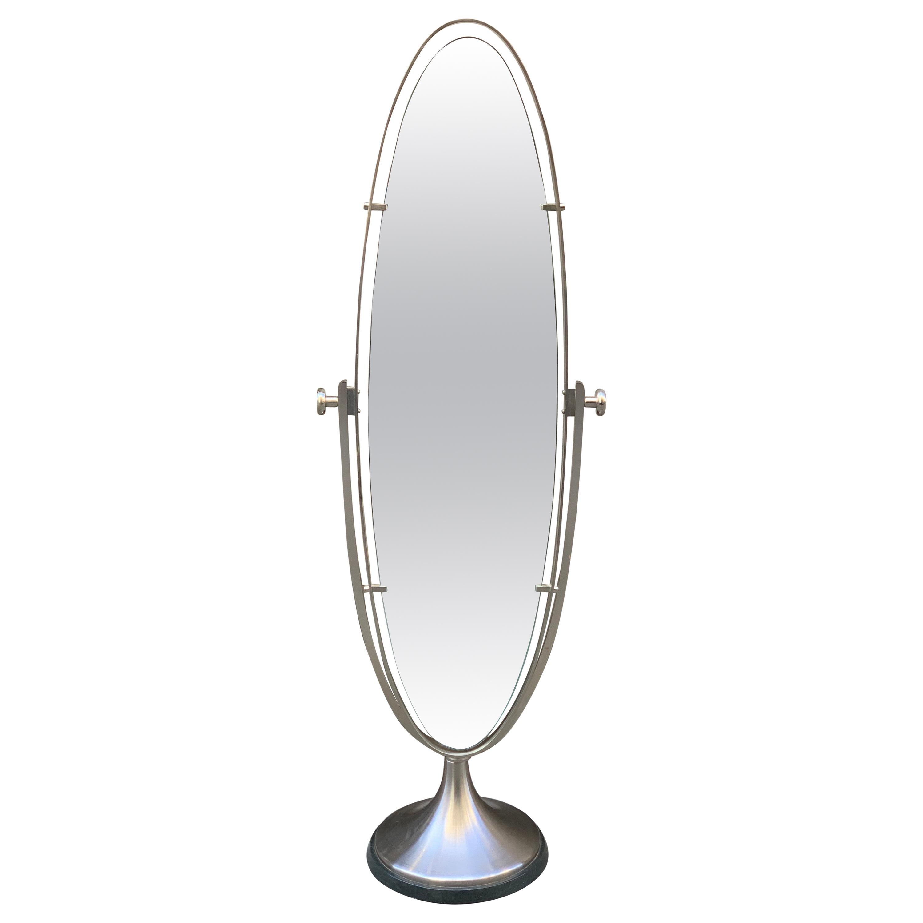 Oval Vertical "Psiche" Tilting Mirror Chromed Metal and Green Marble ...