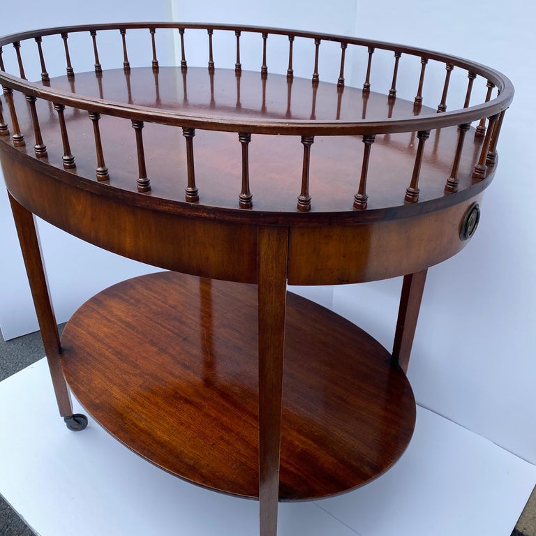 Oval Wooden Two-Tier Tea Bar Cart Trolley With Brass Hardware And ...
