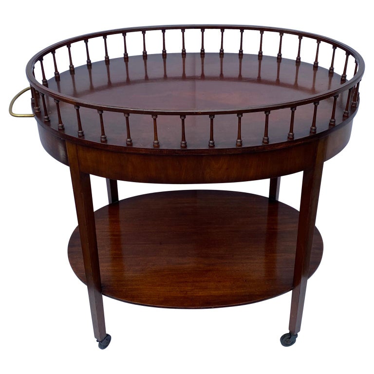 Oval Wooden Two-Tier Tea Bar Cart Trolley With Brass Hardware And ...