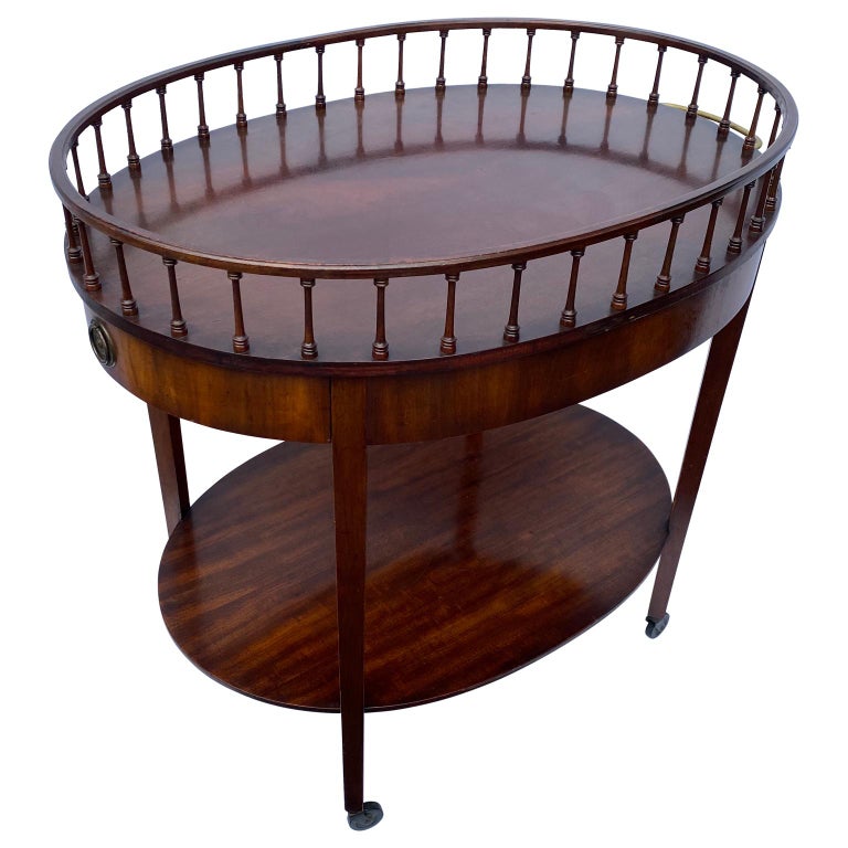 Oval Wooden Two-Tier Tea Bar Cart Trolley With Brass Hardware And ...
