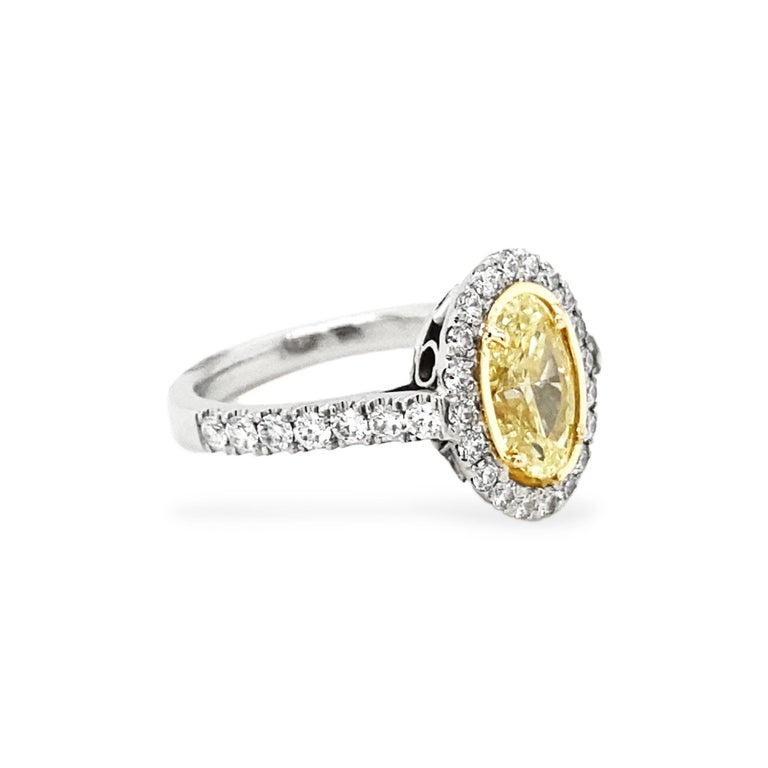 Oval Yellow Diamond Ring 1.62 Carats GIA Certified Platinum/18 Karat ...