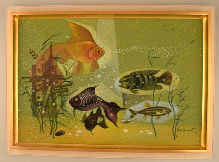 Ove Persson, Swedish Artist, Oil on Board, "Aquarium" For Sale at 1stDibs