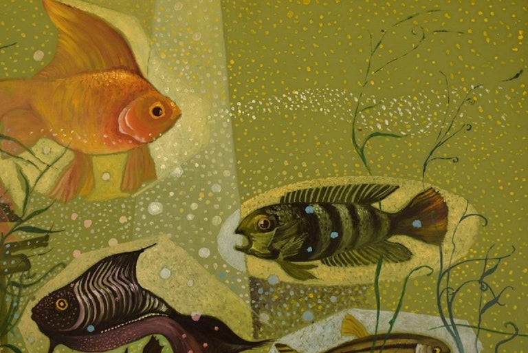 Ove Persson, Swedish Artist, Oil on Board, "Aquarium" For Sale at 1stDibs