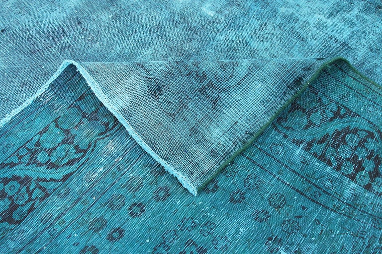 Overdye Persian Rug with Faded Blue and Black Botanical Details For ...