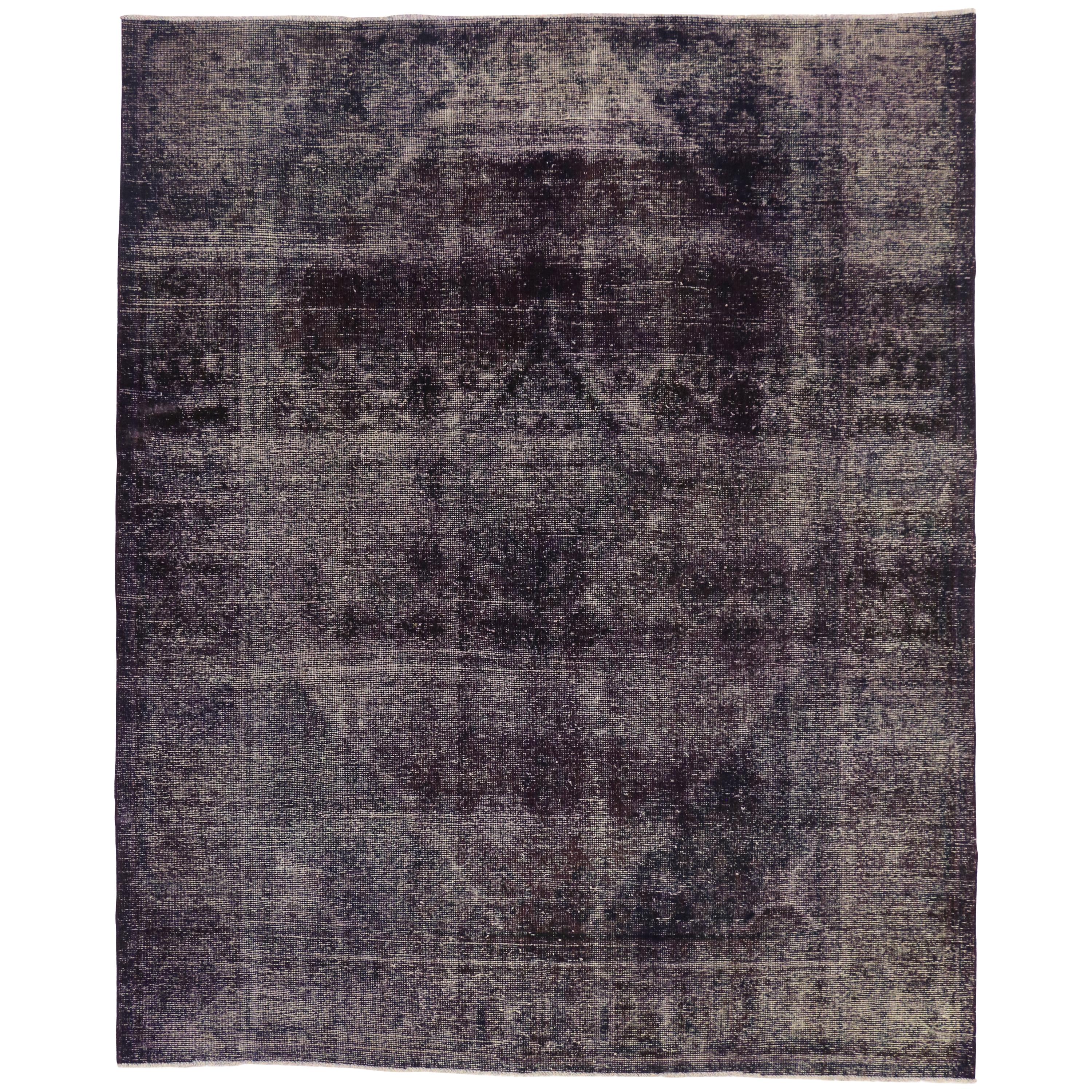 Distressed Vintage Turkish Overdyed Rug with Modern Industrial Regency ...