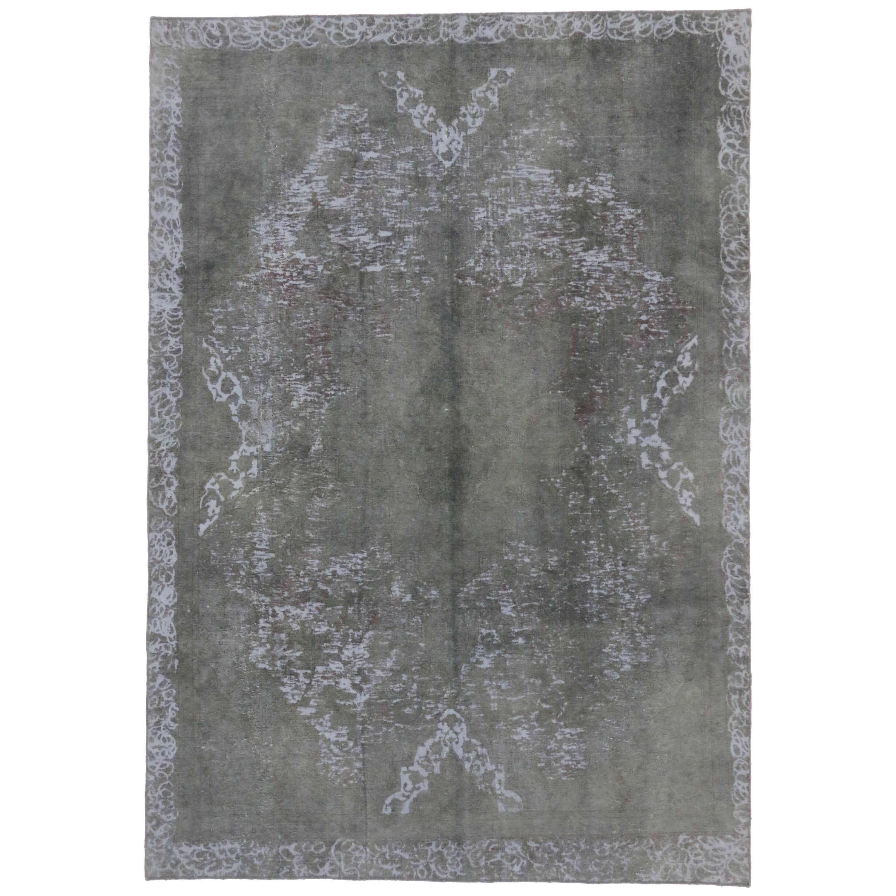 Overdyed Distressed Vintage Turkish Rug with Modern Style, High and Low ...