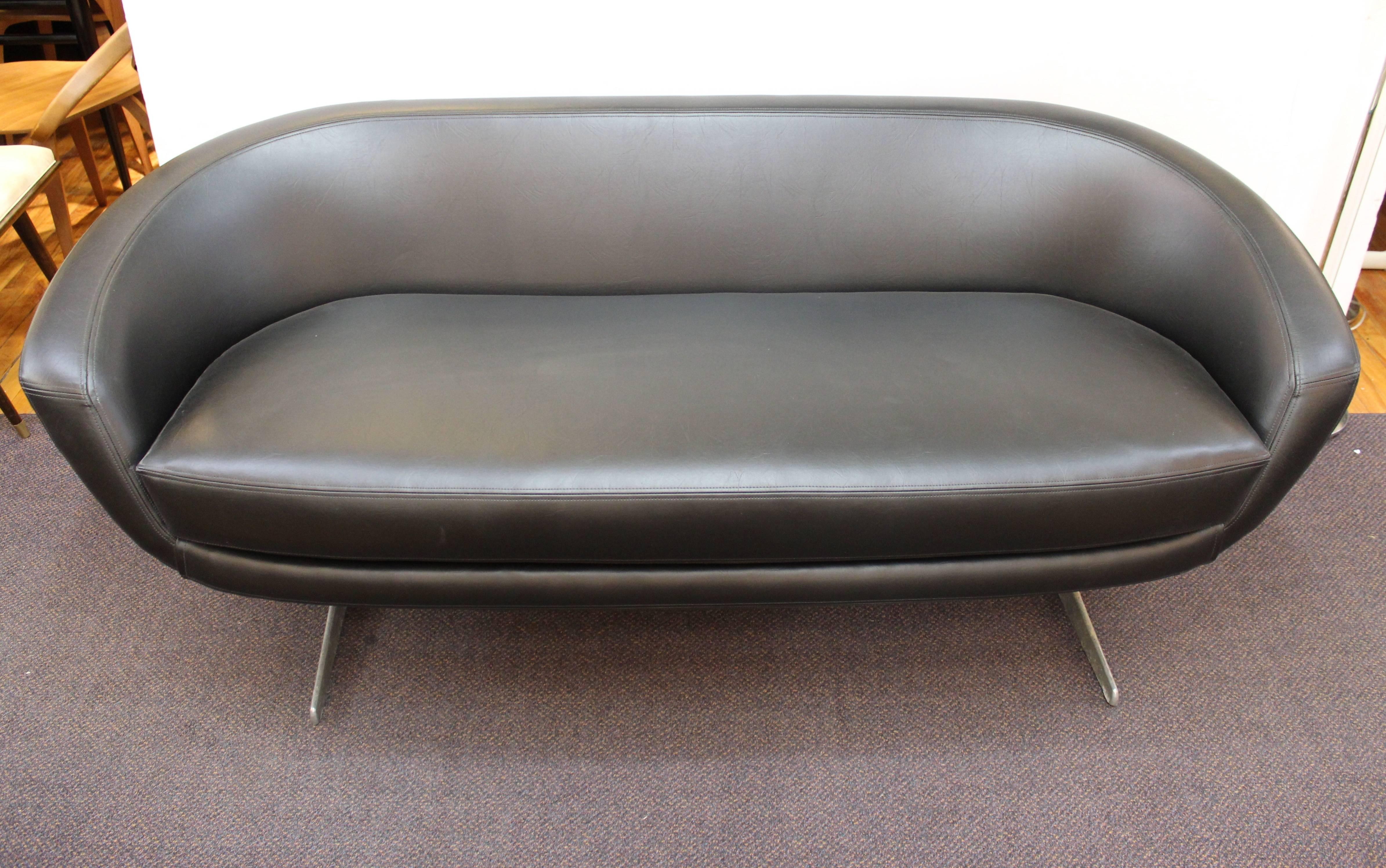Overman Mid-Century Modern Swedish Sofa in Black Leatherette at 1stDibs ...
