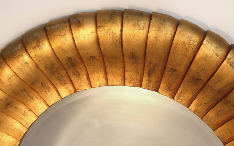 Overscale Sculptural Contemporary Gold-Gilt Mirror with a Beveled Edge ...