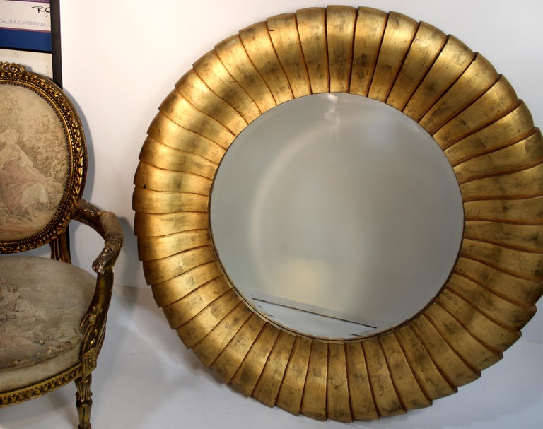Overscale Sculptural Contemporary Gold-Gilt Mirror with a Beveled Edge ...