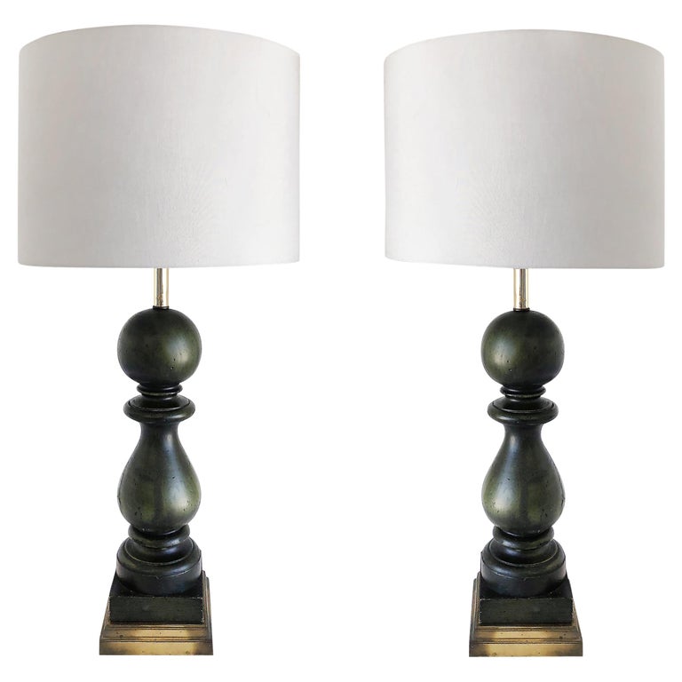 Overscale Vintage Carved Wood Balustrade Table Lamps For Sale at 1stDibs