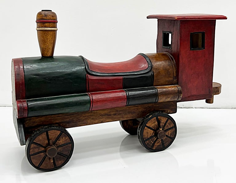 Overscale Vintage Carved Wood Folk Art Toy Train Set, 3 Pieces For Sale ...