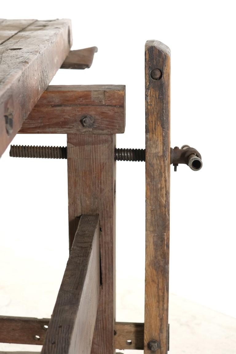 Oversize Antique Carpenters Workbench with 3 Vises For Sale at 1stDibs
