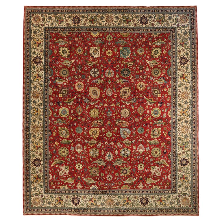 Oversize Antique Handmade Persian Rug Tabriz Design For Sale at 1stDibs