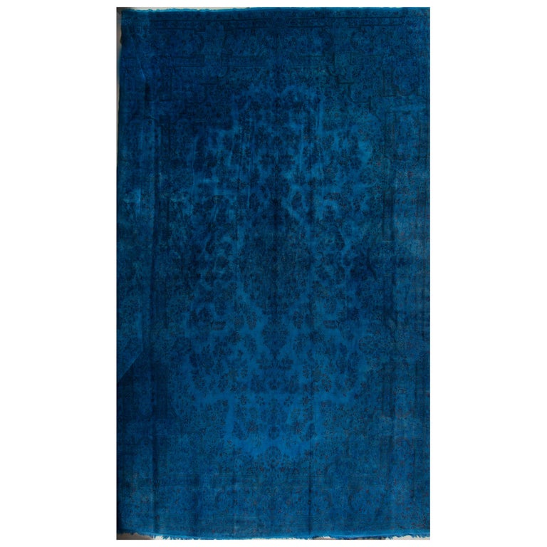 Oversize Antique Overdyed Teal Kirman Rug 11'7 x 19'3 For Sale at 1stDibs