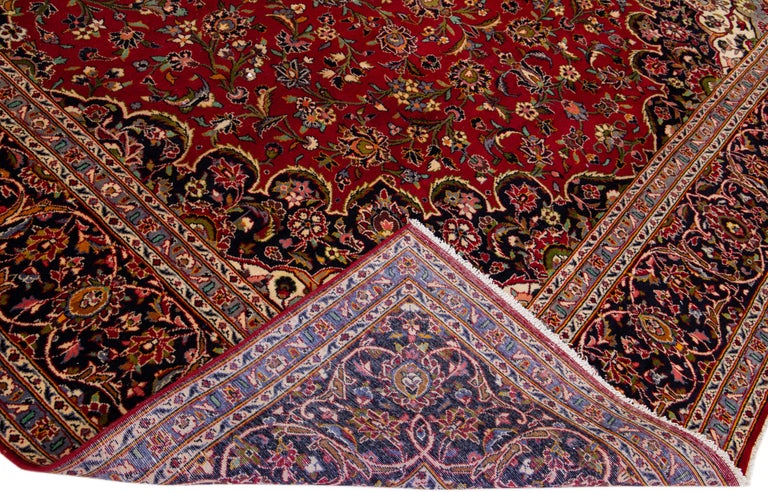 Oversize Antique Persian Kashan Handmade Medallion Wool Rug in Red For ...