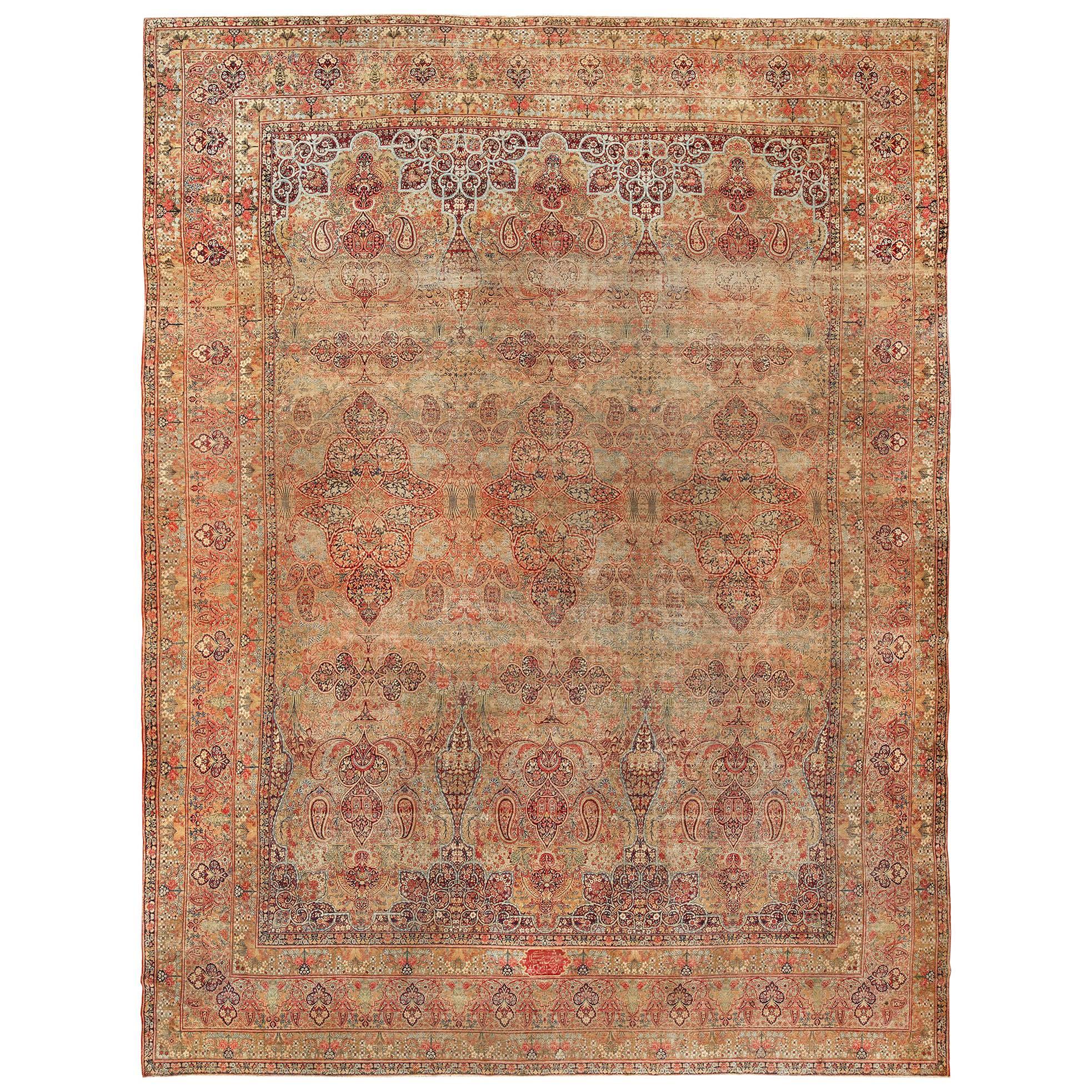 Oversized Antique Persian Hunting Scene Kerman Rug. Size: 14' 8" x 22 ...