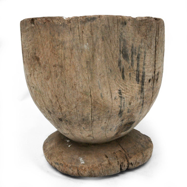 Oversize Rice Wood Mortar For Sale at 1stDibs
