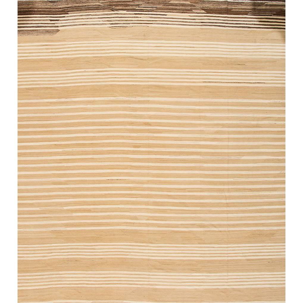 Oversize Square Contemporary Beige Striped Afghani Kilim Rug For Sale ...