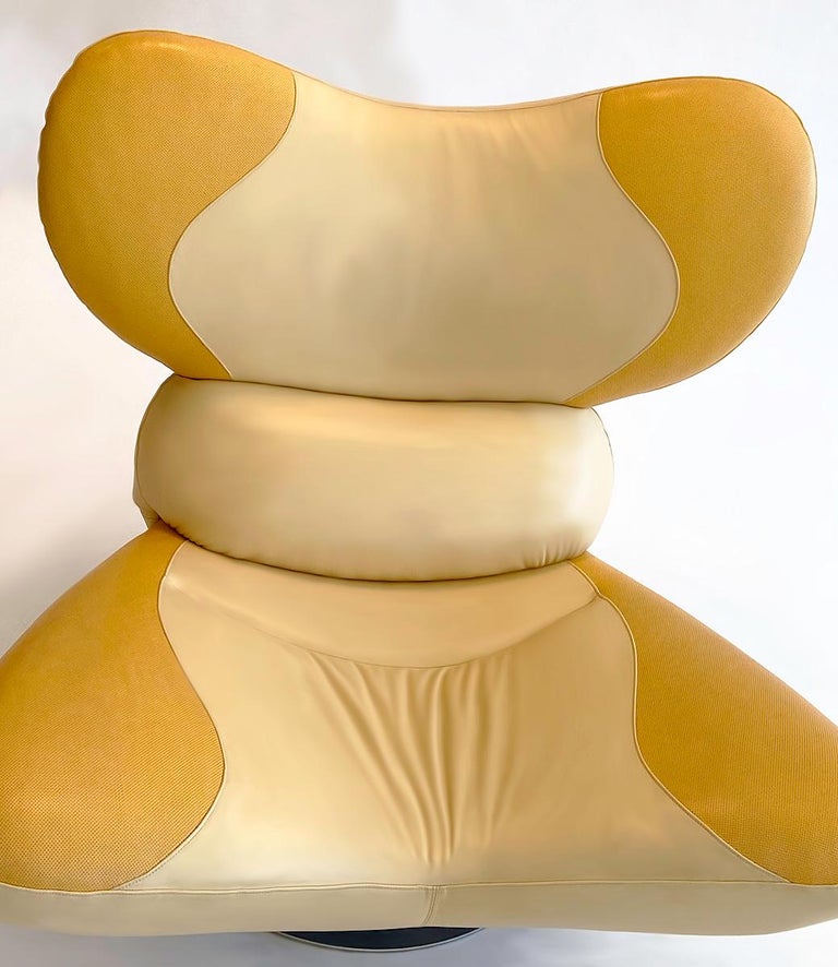 Oversize Two-Color Leather Swivel Lounge Chair 'Frog' by Poltromec ...