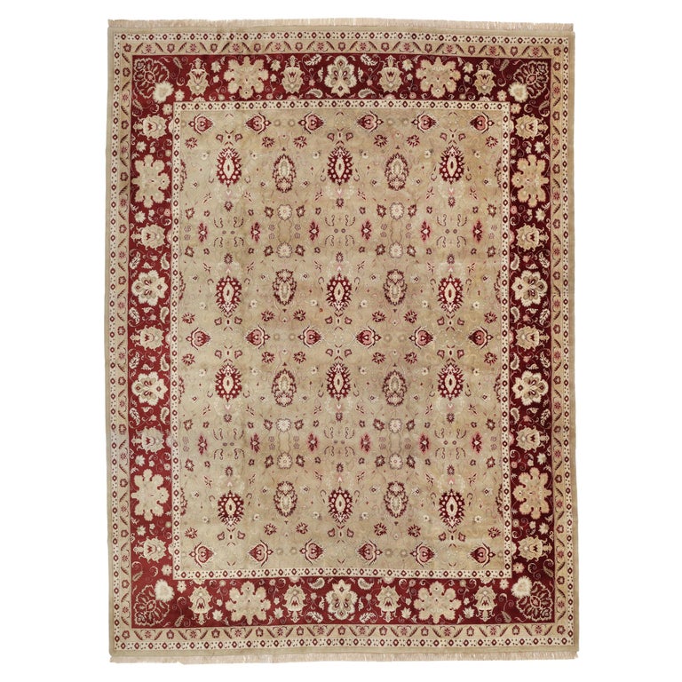 Oversize Vintage Celadon Green All-Over Design Agra Carpet with Ruby ...