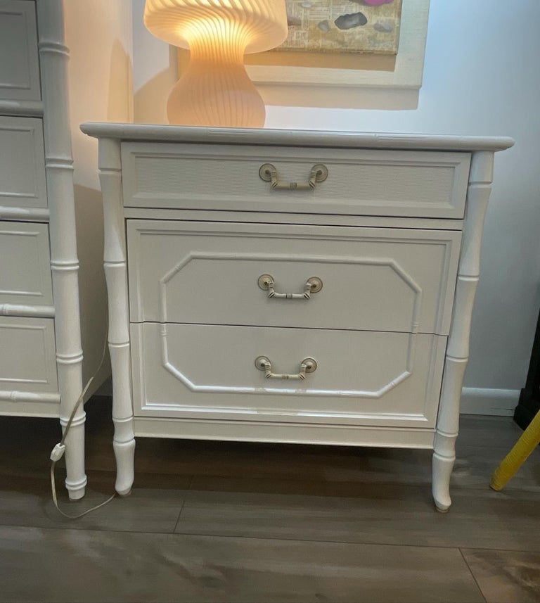 Oversized 3 Drawer Faux Bamboo Night Stand by Broyhill For Sale at 1stDibs