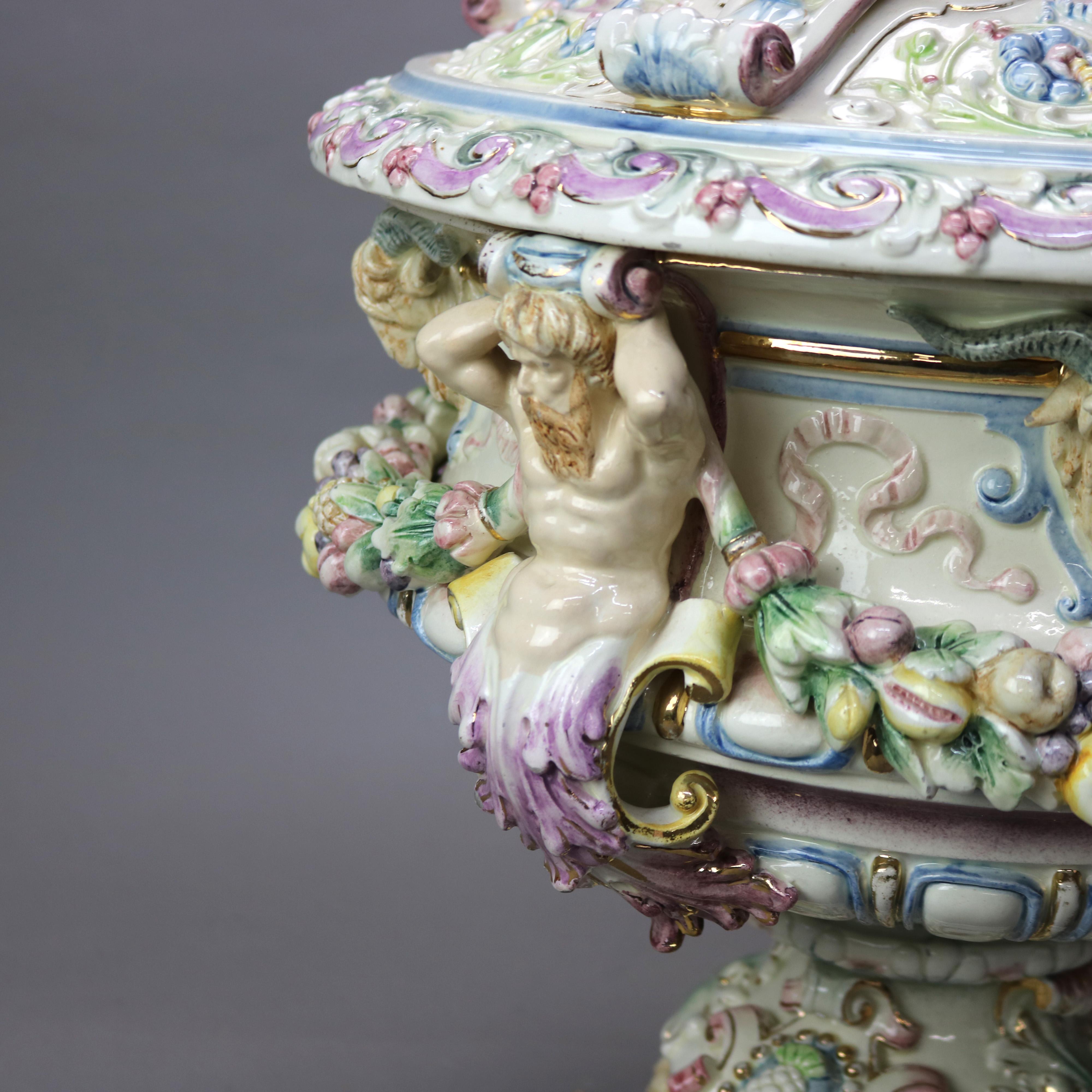 Oversized Antique Amphora Neoclassical Figural Pottery Lidded Punch ...