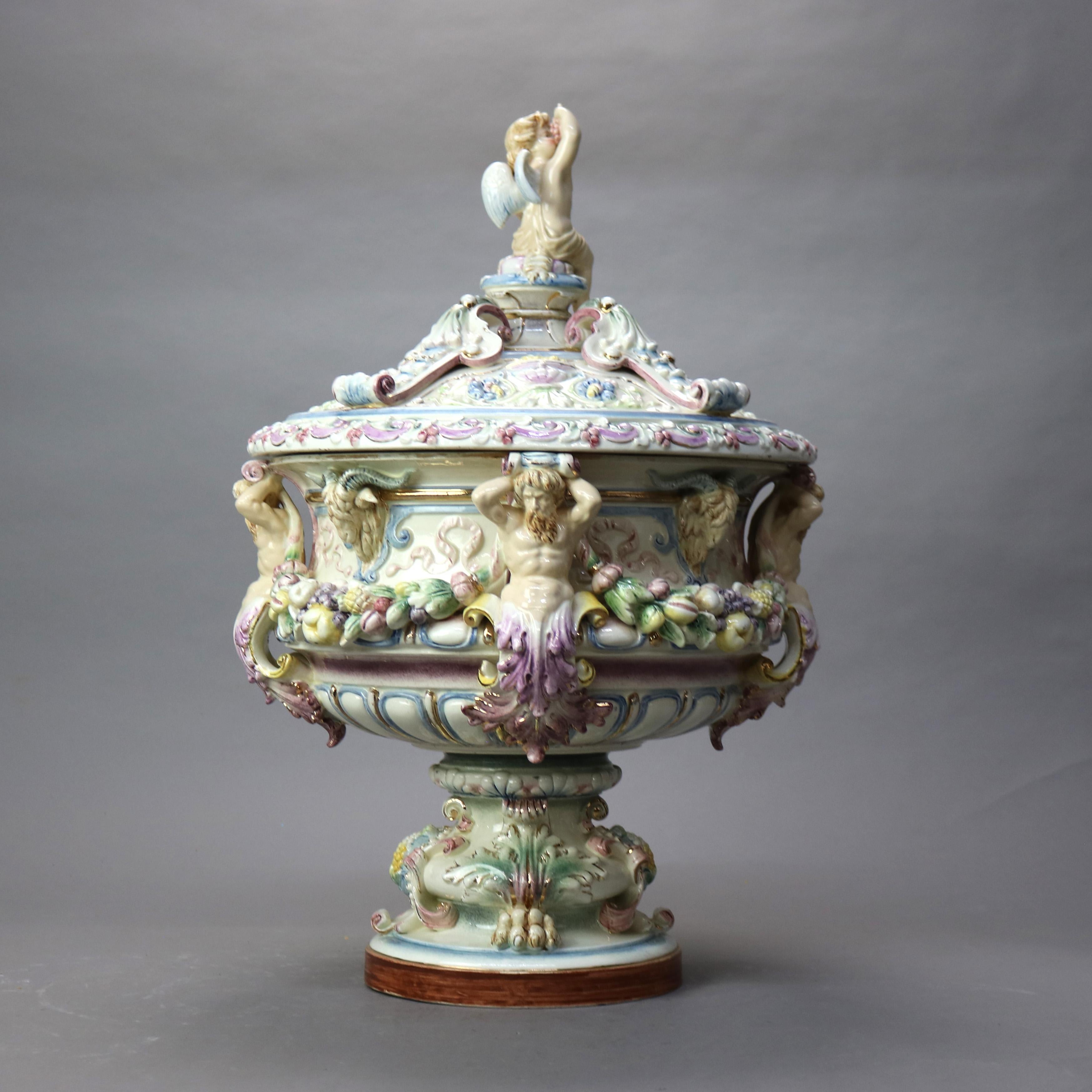 Oversized Antique Amphora Neoclassical Figural Pottery Lidded Punch ...