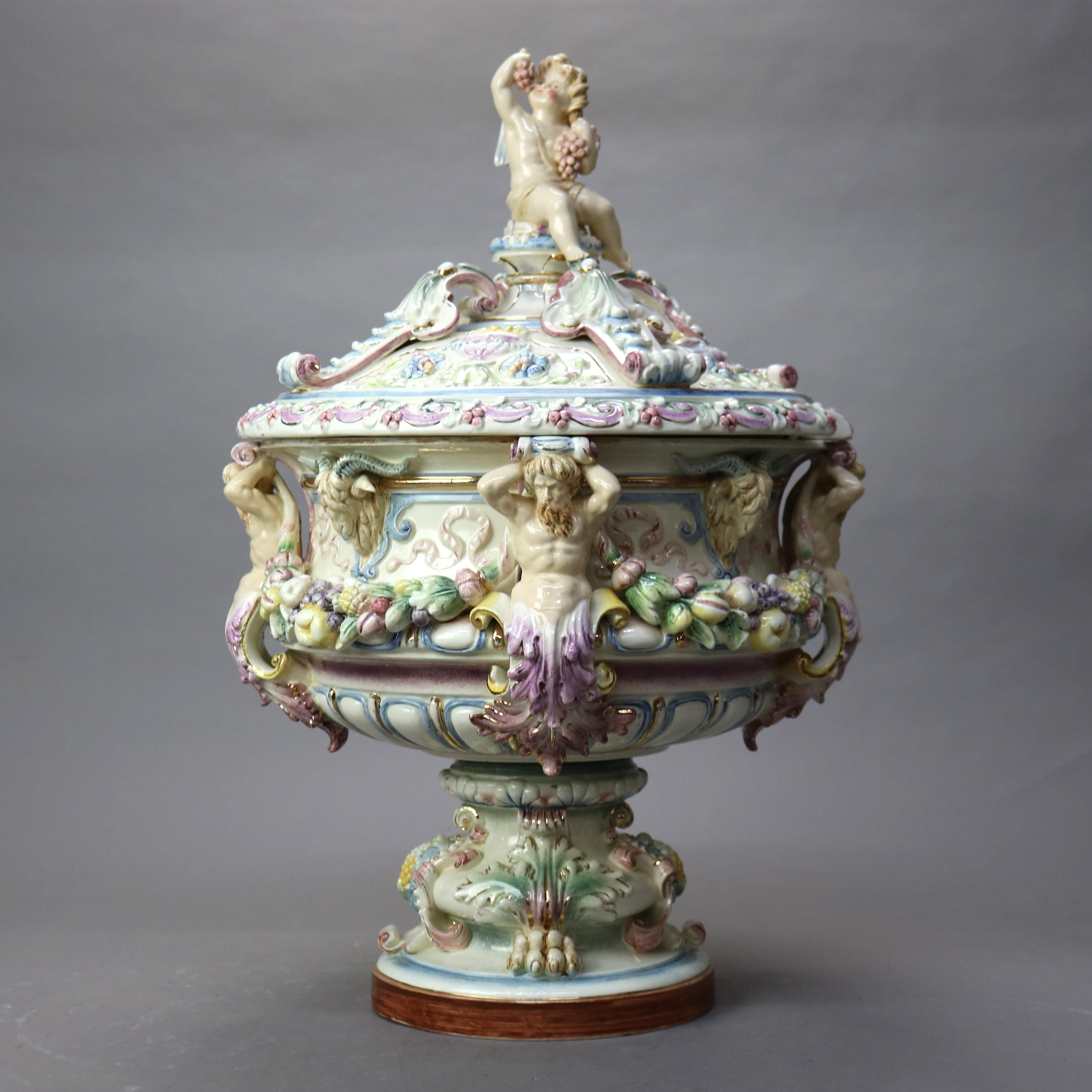 Oversized Antique Amphora Neoclassical Figural Pottery Lidded Punch ...